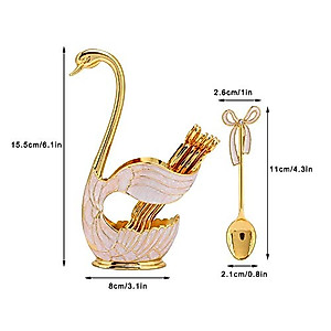 Metal Coffee Dessert Dinner Spoon Set, Teaspoon Fruit Dessert Flatware Swan Base Holder Metal Coffee Spoon Organizer with 6pcs Coffee Dessert Sugar Ice Cream Spoons (Gold)