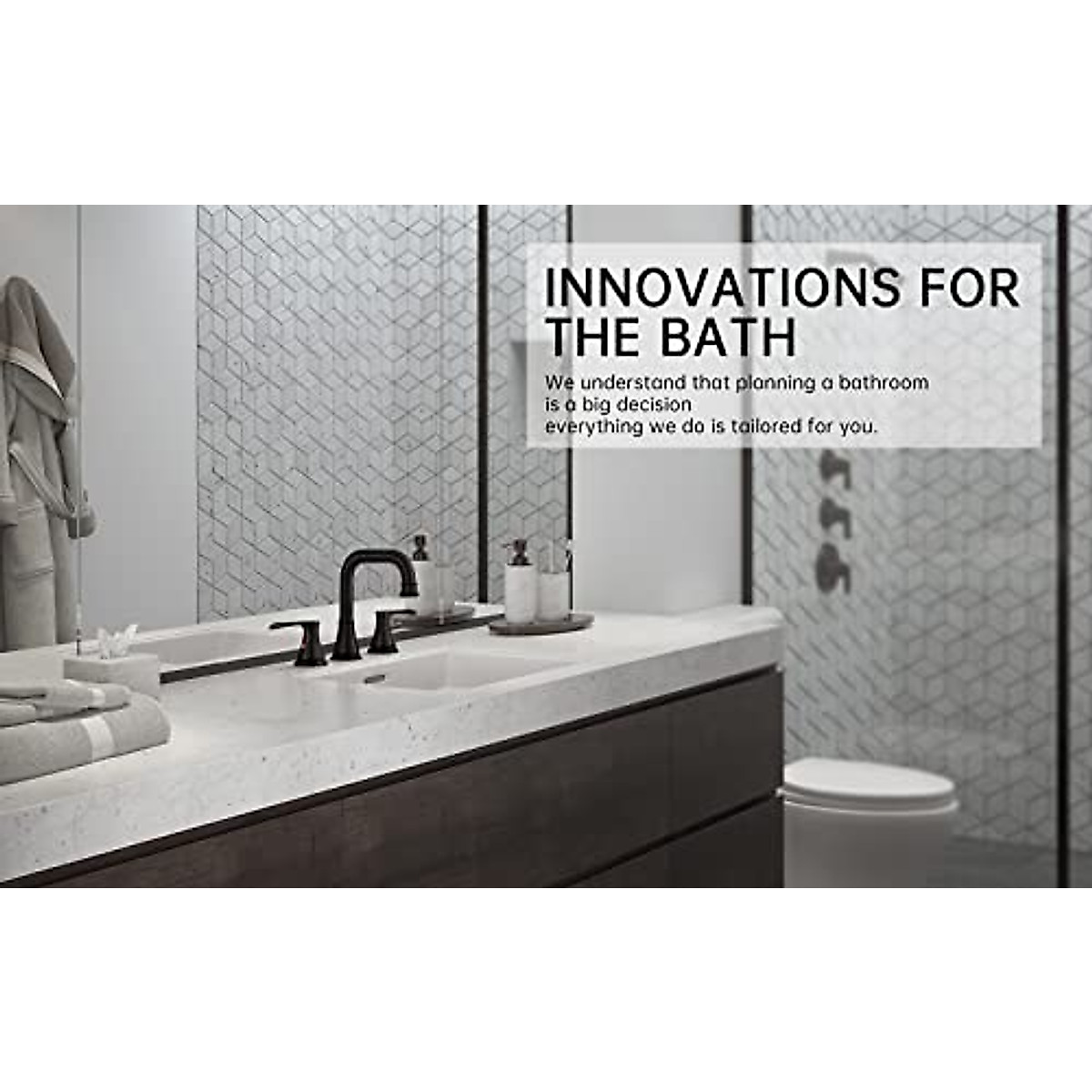 Bathroom Faucets, ARRISEA Bathroom Faucets for Sink 3 Hole Black Bathroom Sink Faucet with Built-in Strainer Pop-up Drain, 8 Inch Wide-Spread Faucet for Bathroom Sink, BF057-1-MB