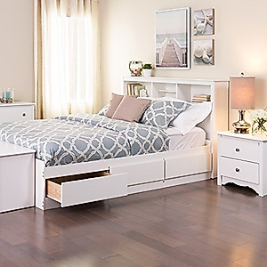 Prepac Full Mate's Platform Storage Bed with 6 Drawers and Stylish Full/Queen Headboard with 3 Compartments, White