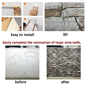 20PCS 3D Wall Panels Peel and Stick Foam 3D Brick Wallpaper Peel and Stick Faux Stone Wall Panel Self-Adhesive Wallpaper (20PCS, Rock Color)