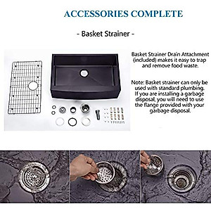Hotis Black Farmhouse Sink, 33 Inch Farm Sink, Apron-Front 304 Stainless Steel Farmhouse Kitchen Sink, Single Bowl Undermount Apron Sink With Dish Grid