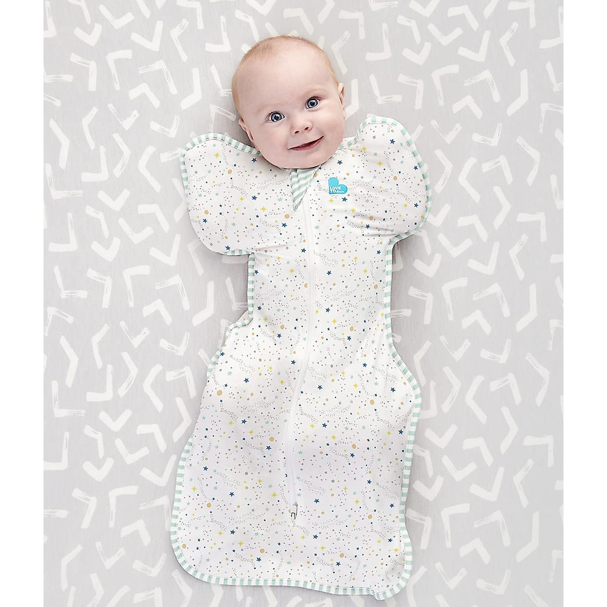 Love to Dream Swaddle UP Organic Lite 0.2 TOG, Stardust, Medium, 13-19 lbs, Better Sleep, Allow Baby to Sleep in Their Preferred Arms Up Position for Self-Soothing, Snug Fit Calms Startle Reflex
