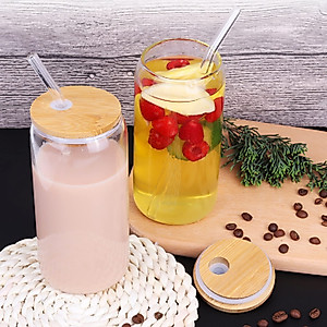 2Pack 16OZ Glass Cups with Lids and Straws ，Smoothie Cup Glass Tumbler with Straw and Lid,Iced Coffee Cup with Lids and Glass Straws ，for Coffee Bar Accessories，Juice, Boba, Smoothie, Tea, Kombucha