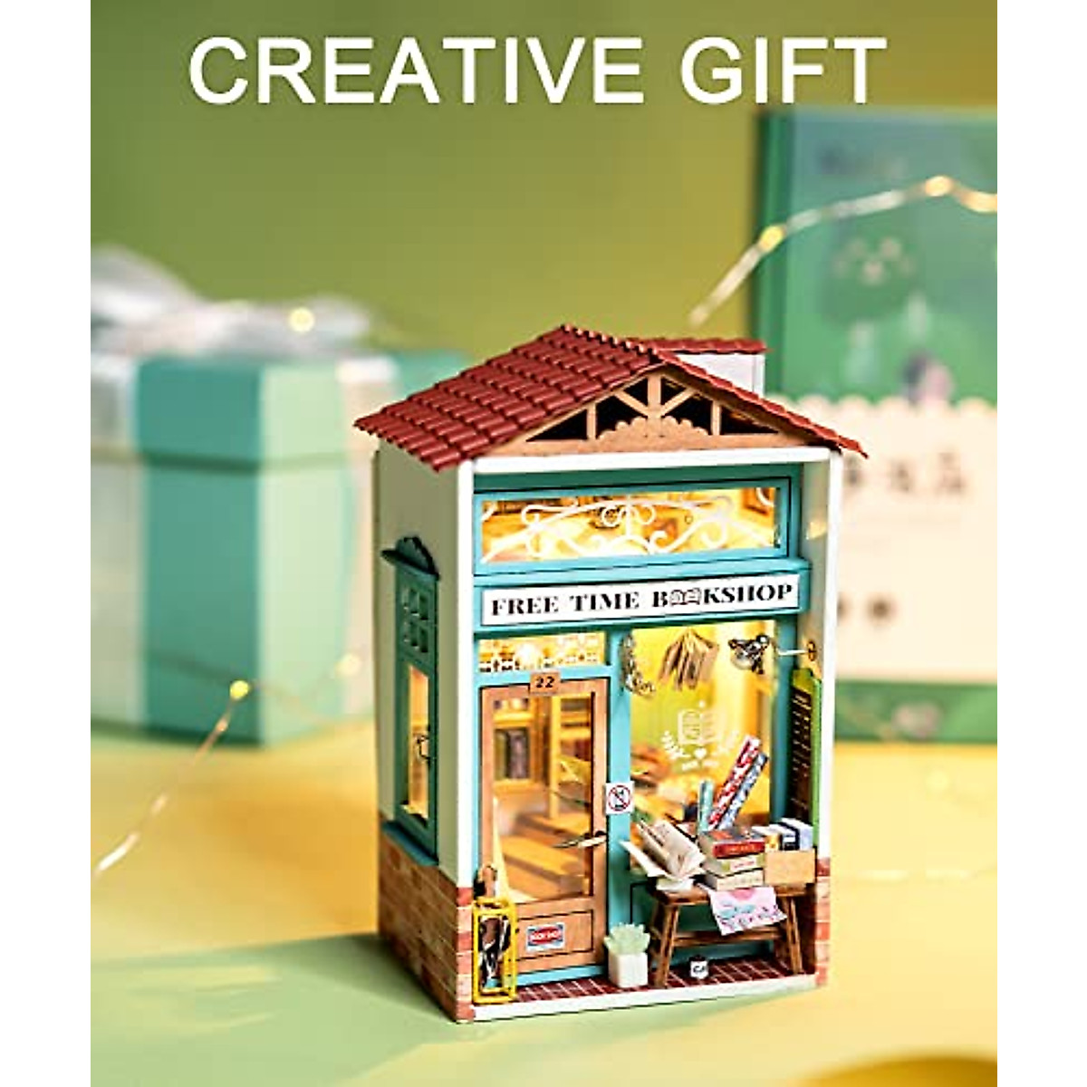 Rolife DIY Miniature Dollhouse Kit Room Making Kit Craft Kits for Adults Gifts for Girls Boys Women Men (Free Time Bookshop)