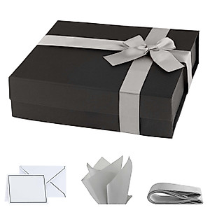 Purple Q Crafts Premium Black Gift Box with Magnetic Closure - 10x7x3 inches - Includes Ribbon and Gift Card - Elegant Presentation Box for All Occasions