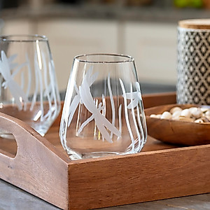 Rolf Glass Dragonfly Stemless Wine Glass 18oz - Tumbler Wine Glasses Set of 2 – Made in the USA - Etched Stemless Wine Glasses -(Set of 2)