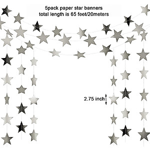 AimtoHome Glitter Star Garland Banner Decorations - Silver Bright Star Hanging Bunting Banner Backdrop for Graduation Wedding New Year Christmas Birthday Party Decor (66 Feet)