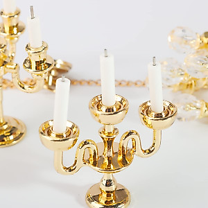 3 Pieces Miniature Lamp Candle 1:12 Hanging Lamp Arm Candles Luxury Chandelier Mini Ceiling Light Lamp Mini House Accessories(Gold)