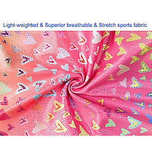 Domusgo Girls Gymnastics Leotards 1t 2t Shiny Nenon Love Heart Biketard with Shorts Cute Pro Scrawl Dancewear for Children Party Competition