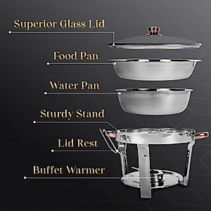 Stainless Steel Chafing Dish - 1x 5QT Catering Dish - Silver & Rose Gold - Round Food Warmers for Parties - Buffet Serving Dishes for Heating & Cooling