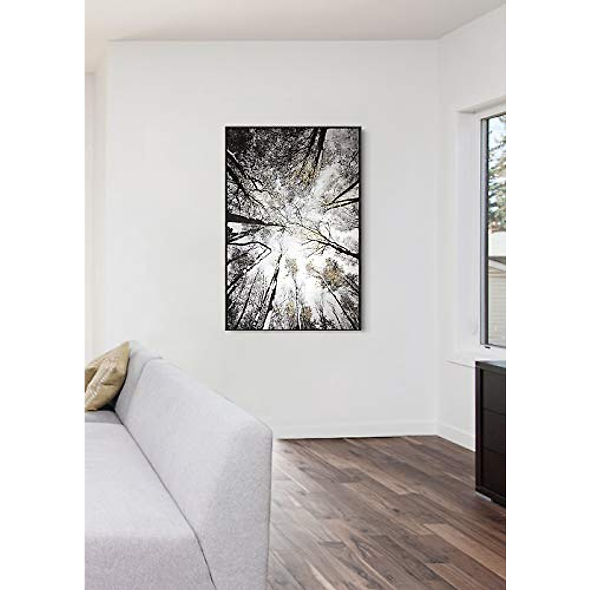 lamplig Forest Wall Art Large Grey Tree Pictures Black and White Gray Canvas Prints Hand Painted Oil Paintings Gold Leaf Framed Nature Artwork Vertical Home Decor for Living Room Bedroom 32"x48"