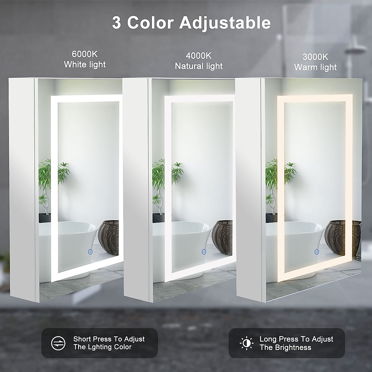 Mepplzian Medicine Cabinet with Lights Bathroom Medicine Cabinet with Mirror Wall Mounted Lighted Illuminated Mirror Cabinet with Storage,Brightness Adjustable,Not Recessed 27.5 X19.6 Inch