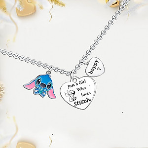Waeceip Stitch Necklace Happy 5th to 16th Birthday Gifts for Daughter Sister Niece Friends Just A Who Loves Stitch Gifts Stitch Lover Birthday Gifts (7th)