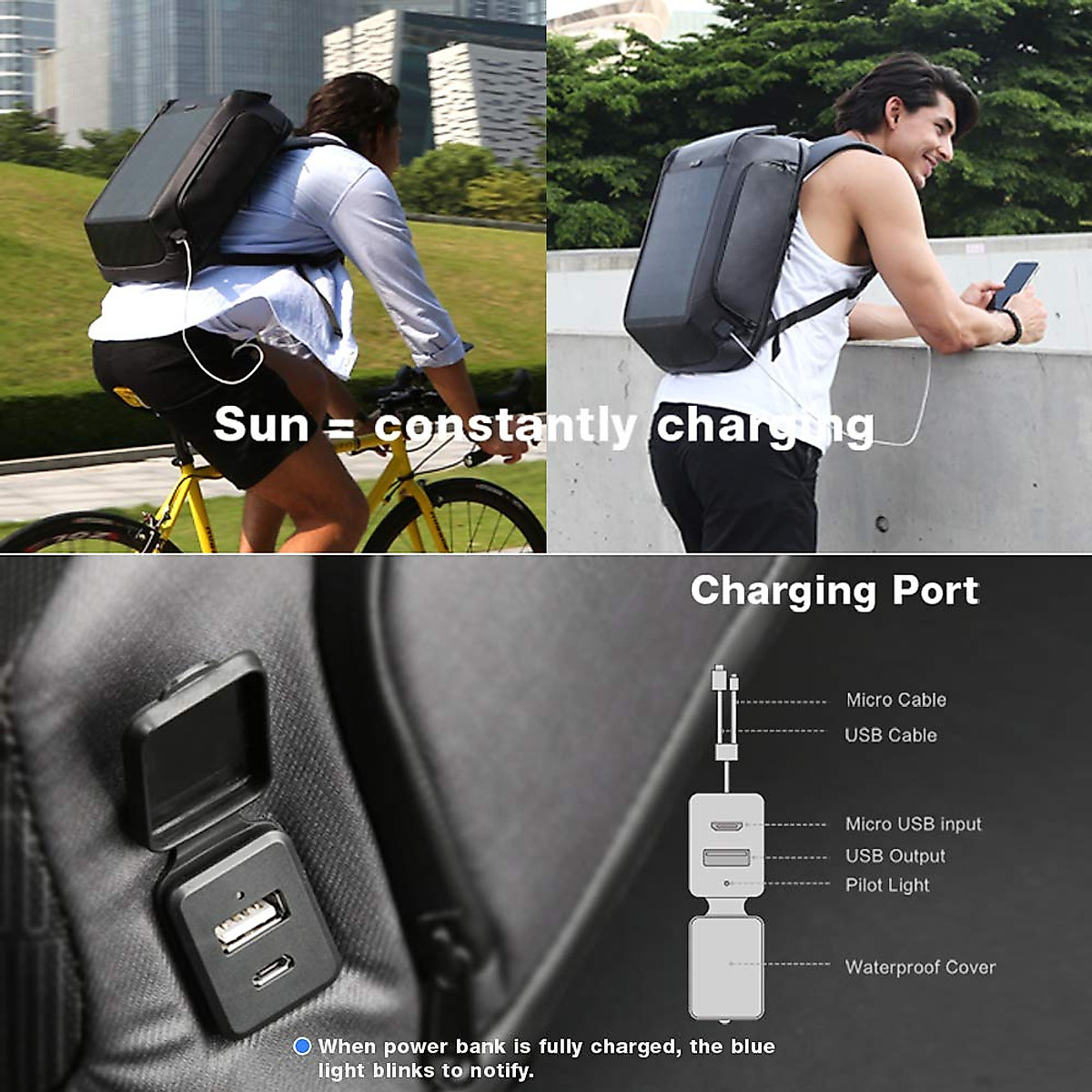 Kingsons Beam Backpack - The Most Advanced Solar Power Backpack - Waterproof, Anti-Theft Laptop Bag