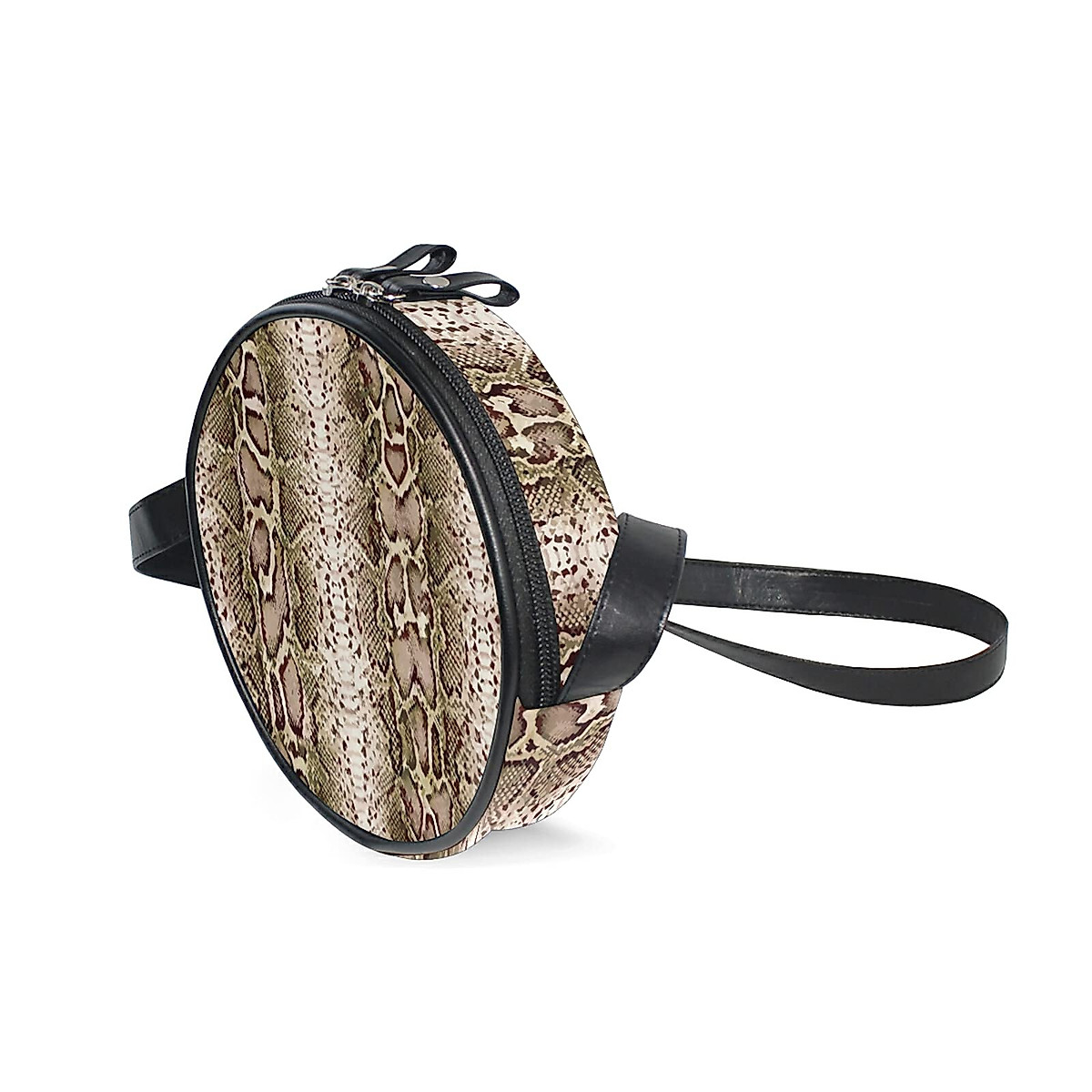 OTVEE Snake Print Animal Skin Crossbody Bag Small Canvas Shoulder Round Bag for Women