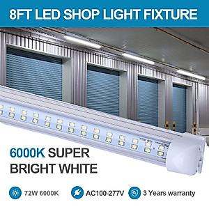 8FT LED Shop Light Fixture, T8 Integrated Tube Light Fixture, 72W, 8640LM, 6000K, High Output, Brighter White, 8 foot Linkable LED Tube Light for Garage, Warehouse (4-Pack)