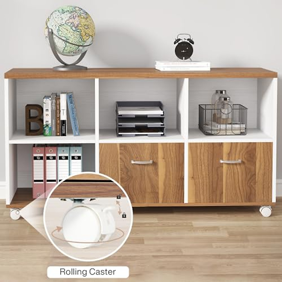 LITTLE TREE 63-Inch Office Desk, Large Computer Desk with Wheeled File Drawer Cabinet, Wood L-Shaped Executive Desk, Study Writing Desk Workstation for Home Office