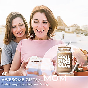 AGOT Mother’s Day Gifts for Mom - Funny Mom Gifts from Daughter or Son, Mom Birthday Gifts Ideas, Christmas Day Gifts for Mother in Law Step Bonus New Mom, Cool Mom Club 16 Oz Coffee Glass