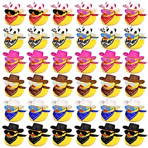 36 Sets Cowboy Ducks with Mini Hat Scarf and Sunglasses Mini Bath Duck Toys for Birthday Swimming Party Gift Favor Decorations
