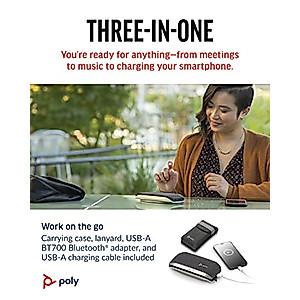 Poly Sync 20+ Personal Portable Bluetooth Smart Speakerphone (Plantronics) - USB-A UC Bluetooth Adapter - Connect Wirelessly to PC/Mac/Cell Phone - Works w/Teams, Zoom, & More - Amazon Exclusive