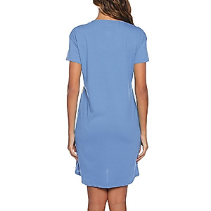 ENJOYNIGHT Nightgown for Women Cotton Short Sleeve Nightshirts Casual Print Sleepwear (Blue Giraffe, Small-Medium)