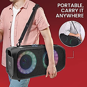 Pyle Wireless Portable Bluetooth Boombox Speaker - 500W Rechargeable Boom Box Speaker Portable Barrel Loud Stereo System - Flashing LED, FM Radio/Aux/MP3/USB Flash Drive/Micro SD, & 1/4 in -PPHP652B