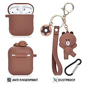 Cute AirPod Case with Bear Keychain Classic Matte Soft Silicone Protective Cover for Women and Girls Compatible with AirPods 2nd & 1st Generation Case