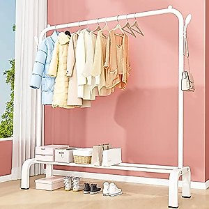 ZBYL Clothing Rack Garment Wardrobe Laundry Hanging Rack, Metal Freestanding Clothes Closet Rack Rod for Bedroom, Portable Organizer with Bottom Rack, White, Black 130×155cm