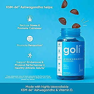 Goli Ashwagandha & Vitamin D Gummy - 60 Count - Mixed Berry, KSM-66, Vegan, Plant Based, Non-GMO, Gluten-Free & Gelatin Free Relax. Restore. Unwind.