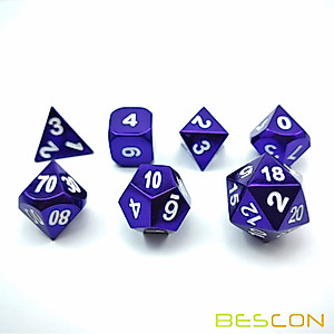Bescon 7pcs Set Heavy Duty Metal Dice Set Glossed Color of Purple, Colorful Solid Metallic Polyhedral D&D Dice Set Violet