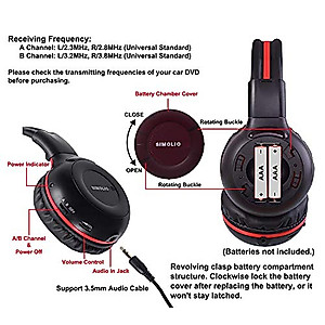 SIMOLIO IR Wireless Headphones for Car DVD Player Headrest Video, On-Ear Infrared Headphones Headset Universal, w/Storage Bag & 3.5mm Aux Cord, 2 Channel Automotive IR Headphone, Foldable and Durable