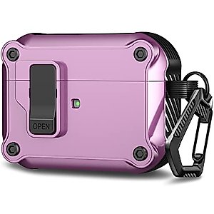 RFUNGUANGO AirPods Pro 2nd Generation/1st Generation Case Cover with Secure Lock Clip,Automatic Pop-up Case Full-Body Shockproof Hard Protective Cover for AirPods Pro 2 Case(2022/2019)-Purple