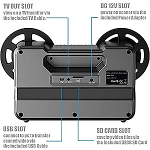 8mm & Super 8 Films Digitizer Converter, Film Scanner Converts Film Frame by Frame to Digital MP4 Files,with Vibrant 2.4" Screen, Viewing, Sharing & Saving on SD Card(Included) for 3” and 5” Reels