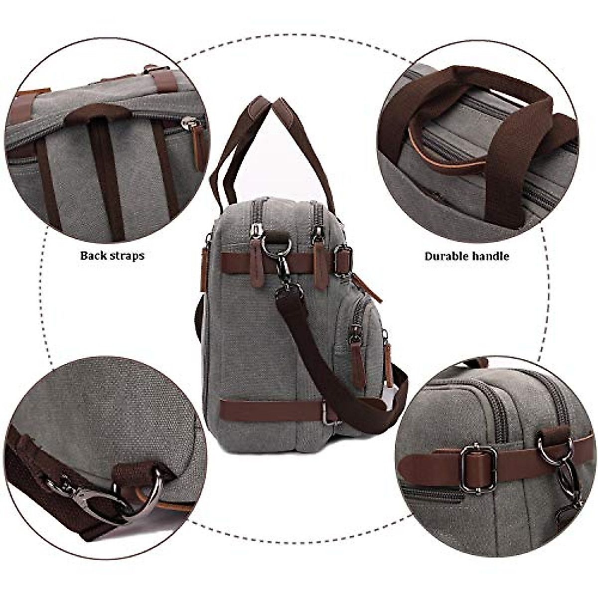 CROCOD 3 in 1 Convertible Laptop Backpack, 17.3 inch Messenger Bag for Men, Multi-Functional Travel Laptop Bag for College Men Women (17.3 Inch, Grey)