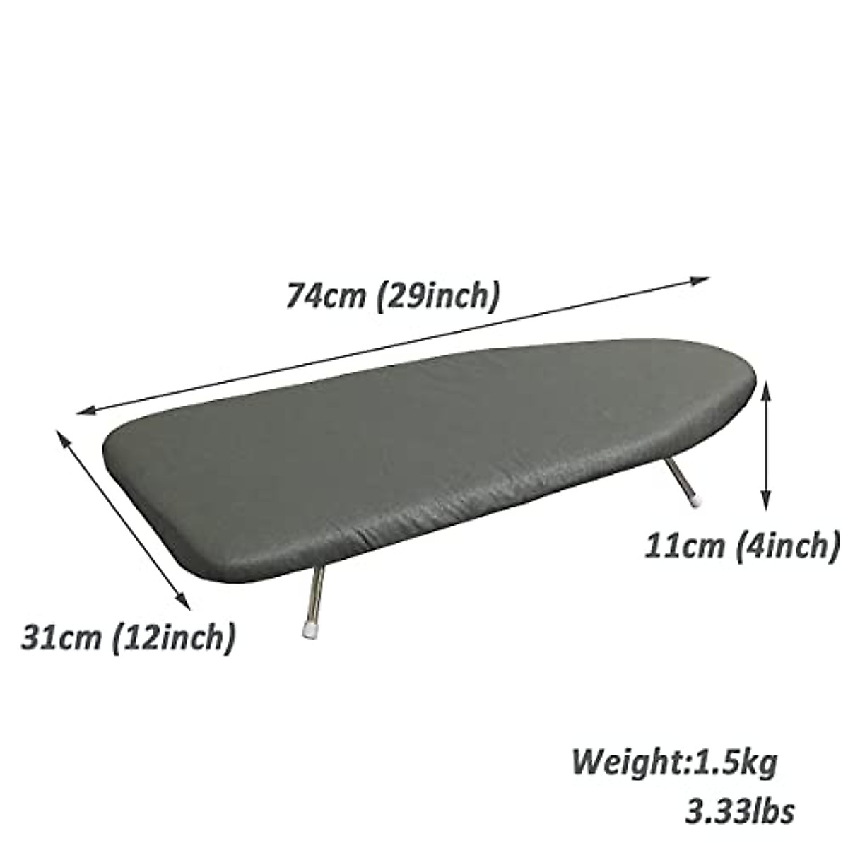 Fayaww Small Tabletop Ironing Board 12x29inch, Lightweight Ironing Board with Stable Legs,Heat Reflective Cover and Hanging Hook,Black