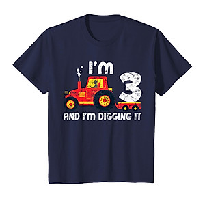 Kids Cute 3rd Birthday Boy Tractor Farmer Shirt Kids 3 Year Old