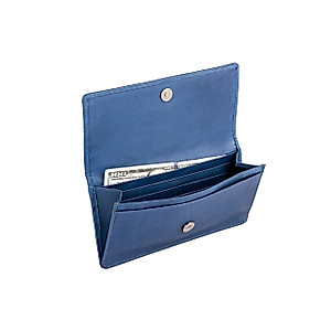 Zinda Genuine Leathers Women’s Wallet RFID Protection Long Purse Flap Over Quilted (Blue)