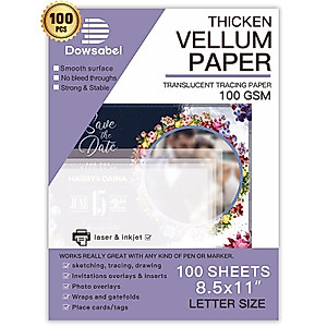 Translucent Vellum Paper, Dowsabel 68LBS 8.5 x 11 inches Printable Vellums for Card Overlays, Invitations Belly Bands, Envelope, Lantern,50 Sheets