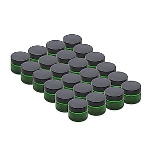 The Bottle Depot - 24 Pack - 2 oz Glass Jars with Black Lids - Green - 53-400 Neck Finish - UV Rays Protection