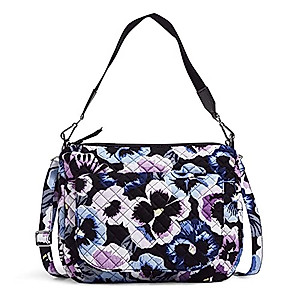Vera Bradley Women's Cotton Carson Shoulder Bag Crossbody Purse, Plum Pansies - Recycled Cotton, One Size