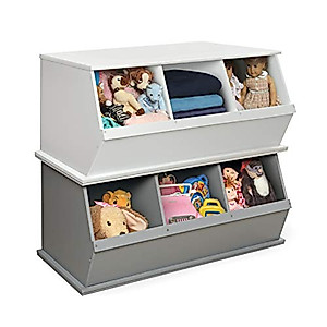 Stackable Wooden 3 Bin Open Storage Toy Organizing Cubby