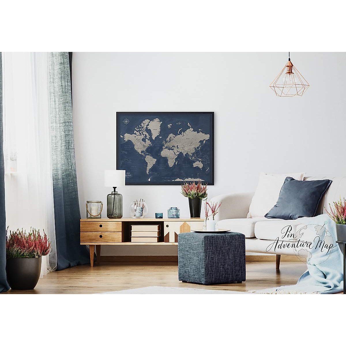 Framed Travel Map With Pins World Personalized | Premium Push Pin Travel Map | Various Color and Size Options | 24" x 32" up to 40" x 53"