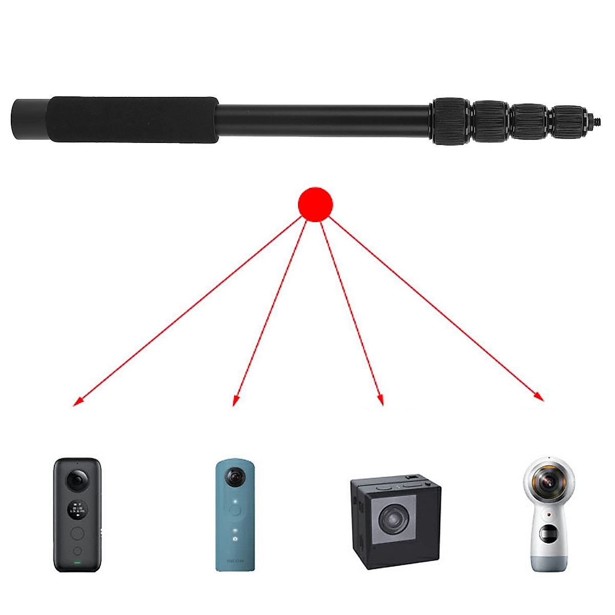 Portable Mic Boom Pole Arm, Stretchable Handheld Microphone Holder Pole, Soft Foam Handle Mic Extension Arm with Universal 1/4" Interface, 3kg Load (5 Knots)