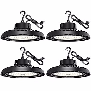 UFO LED High Bay Light 200W 4 Pack, High Bay LED Light 30,000LM (150LM/W) 1-10V Dimmable, 5' Cable with Plug, Hanging Hook, Safe Rope, ETL Listed High Bay Light for Factory Warehouse Workshop