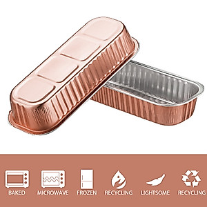 EUSOAR Disposable Aluminum Ramekins, 25pcs 6.8oz 6.5"x2.5"x1.2" Foil Baking Cups Pan with Lids，Rectangle Cupcake Containers Wrappers, Dessert Cheesecake Creme Brulee Ramekins Pan-Rose Gold