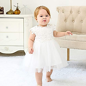 CareCheer White Baby Girl Christening Short Dress Baptism Dedication Blessing Gown Special Occasion Dresses (0-6 Months)