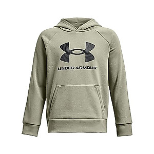 Under Armour Boys' Rival Fleece Big Logo Hoodie, (504) Grove Green / / Black, X-Large Plus