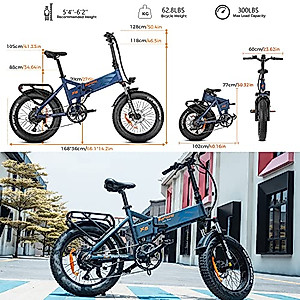 eAhora Upgraded X5 750W Electric Bike for Adults,30MPH Fat Tire Electric Bike with 48V/15AH Removable Battery,20 inch Folding Electric Bike with Shimano 7-Speed, Cruise Control