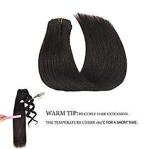 Clip In Extensions Human Hair,Double Weft Remy Hair 70g 7pcs Silky Straight 12 Inches #1B Natural Black Clip in Hair Extensions