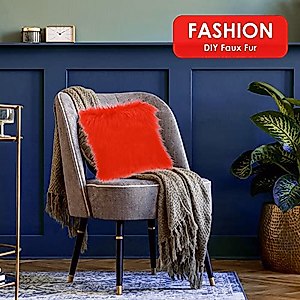 WLLHYF 12 Inches Faux Fur Rug Squares Shaggy Fur Fabric Cuts Fluffy Fur Square Patches Plush Rug Chair Cover Seat Cushion Pad for DIY Crafts Christmas Gnomes Decors Sewing Costume (Red)